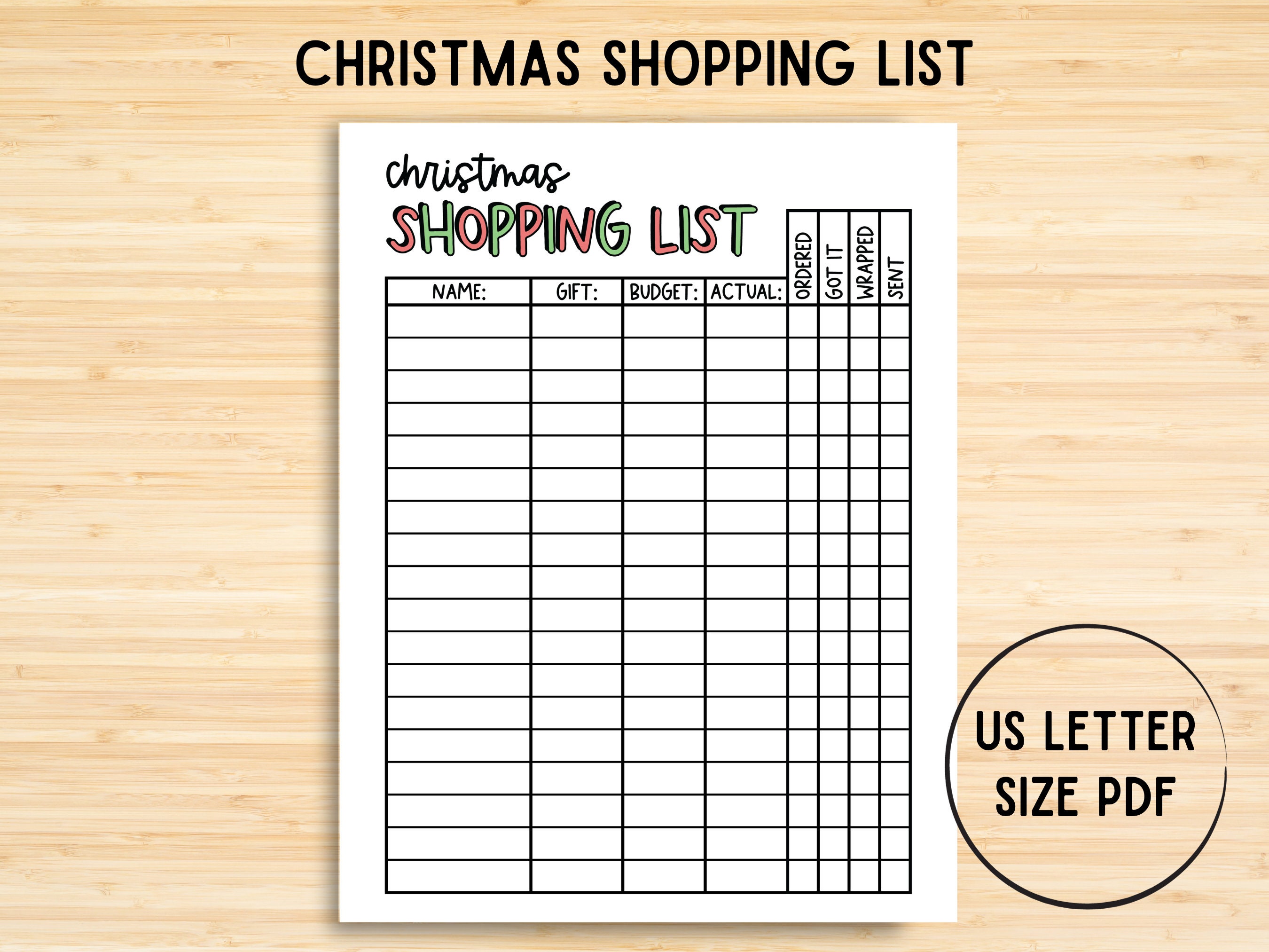Printable Christmas Shopping Gift List, Christmas Planner, Christmas To ...