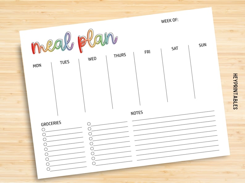 Printable Menu Planner Menu Planner With Grocery List and - Etsy