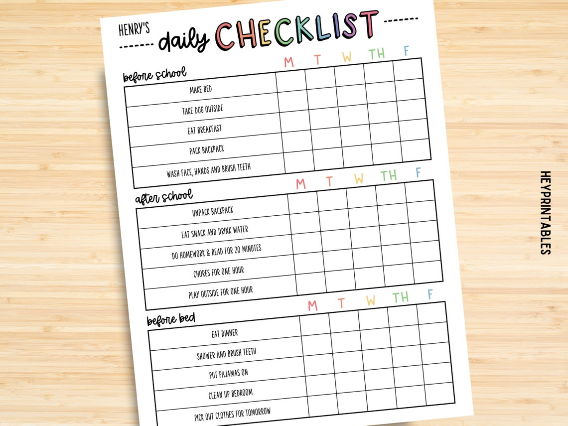 Chore Chart Printable Editable Daily Checklist for Kids - Etsy