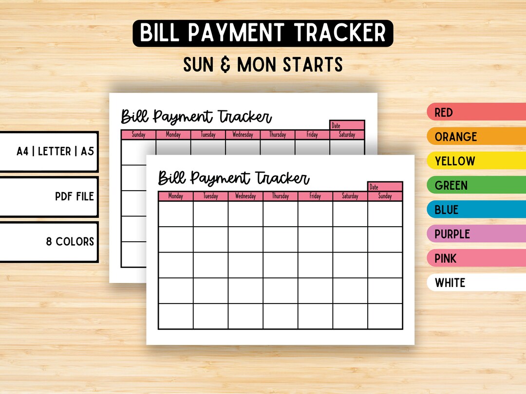 Bill Tracker Payment Organizer Yearly Monthly Bill Expense Tracker Due ...