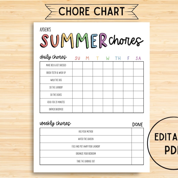 Teen Chore Chart - Etsy