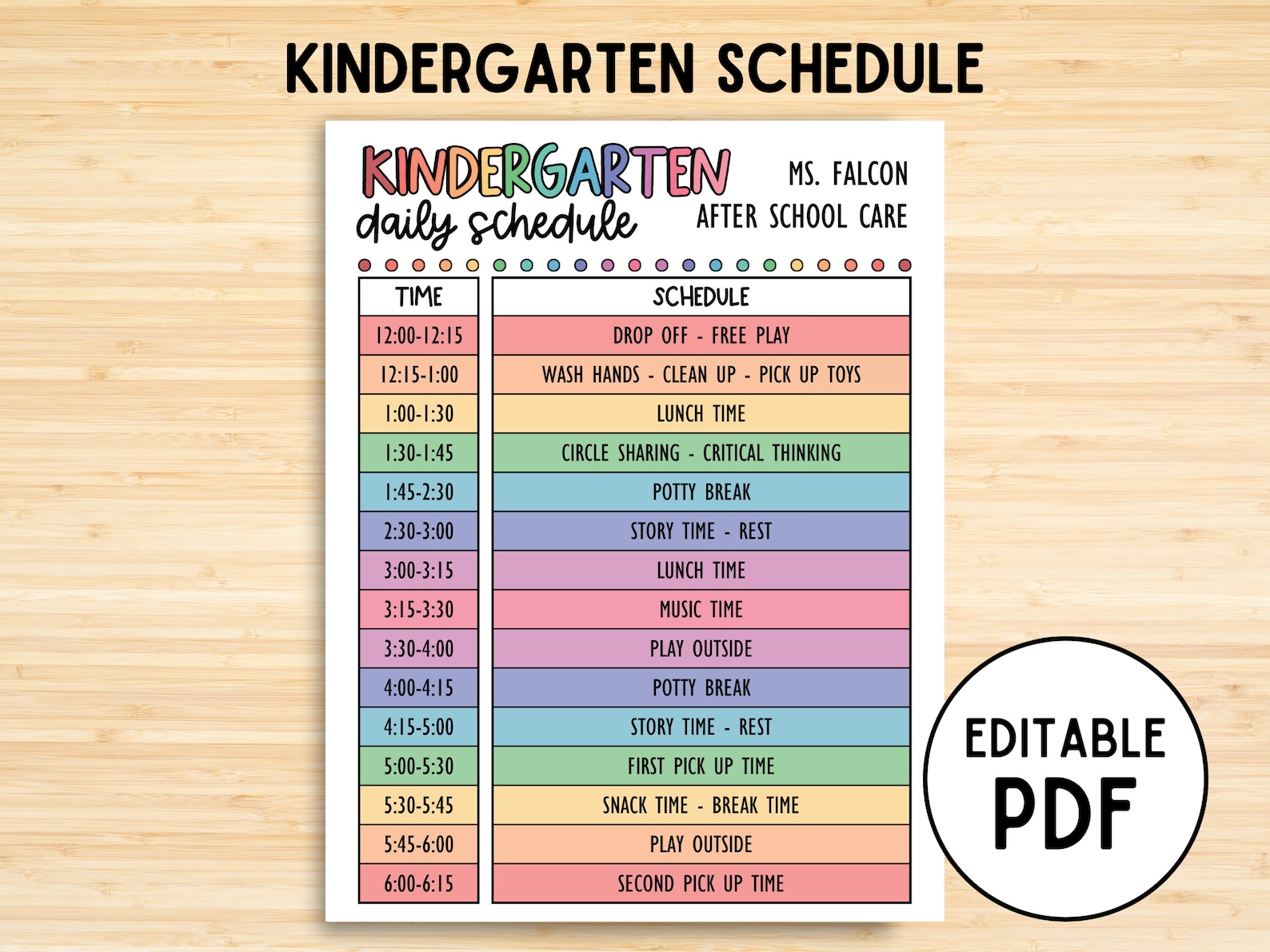 Daycare Daily Schedule, Kindergarten, Kids Daily Schedule Template ...