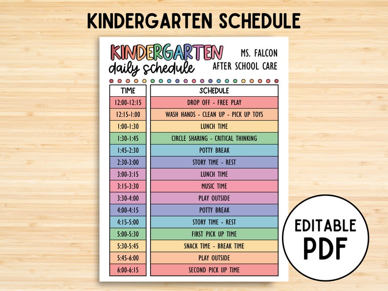 Daycare Daily Schedule, Kindergarten, Kids Daily Schedule Template ...