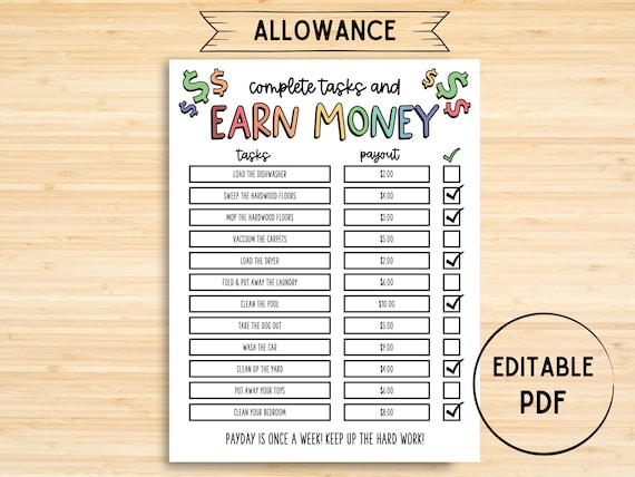 Editable Allowance Chart for Kids Allowance Tracker Editable - Etsy Canada