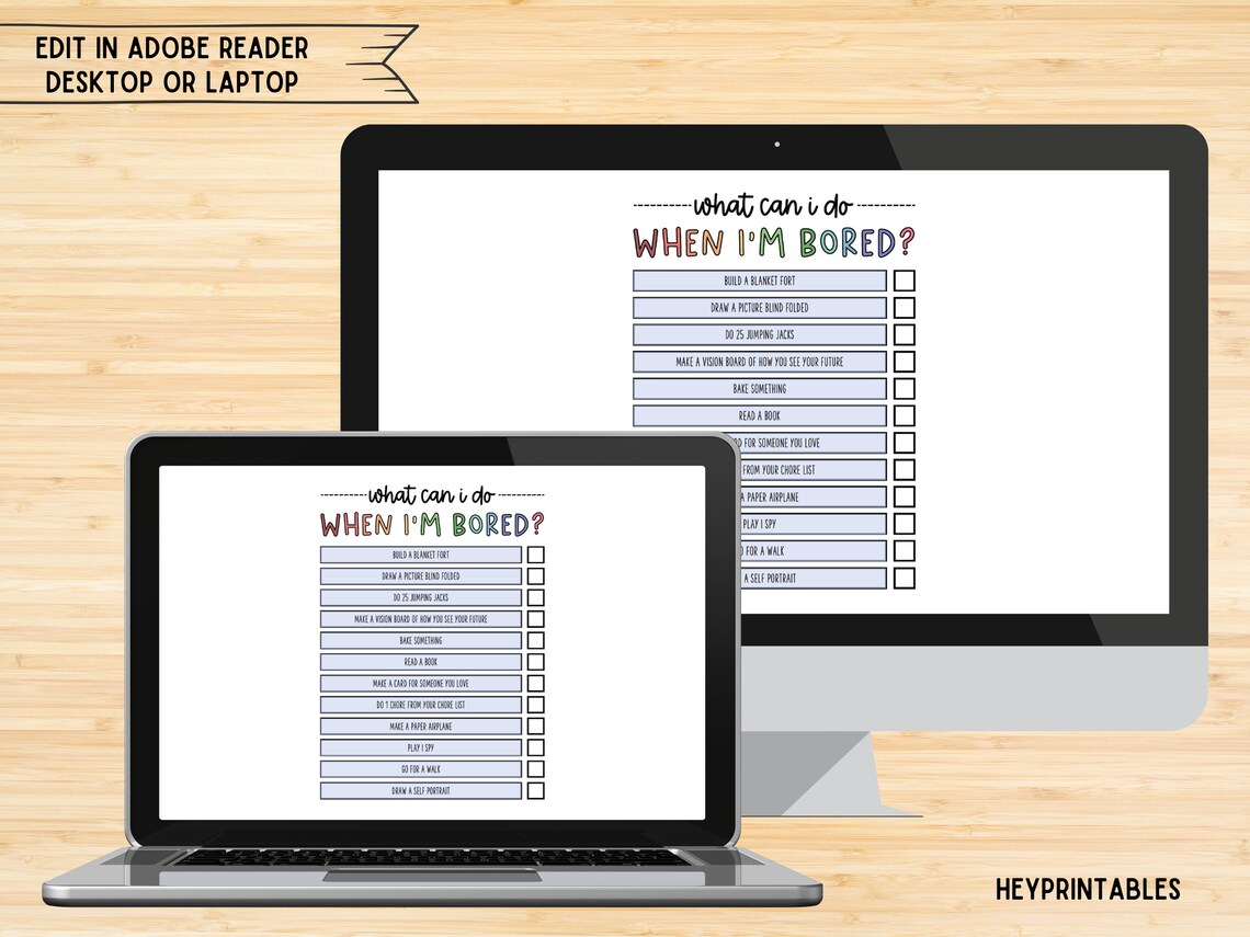 Editable I'm Bored Checklist, Printable Kids Activity List, School ...