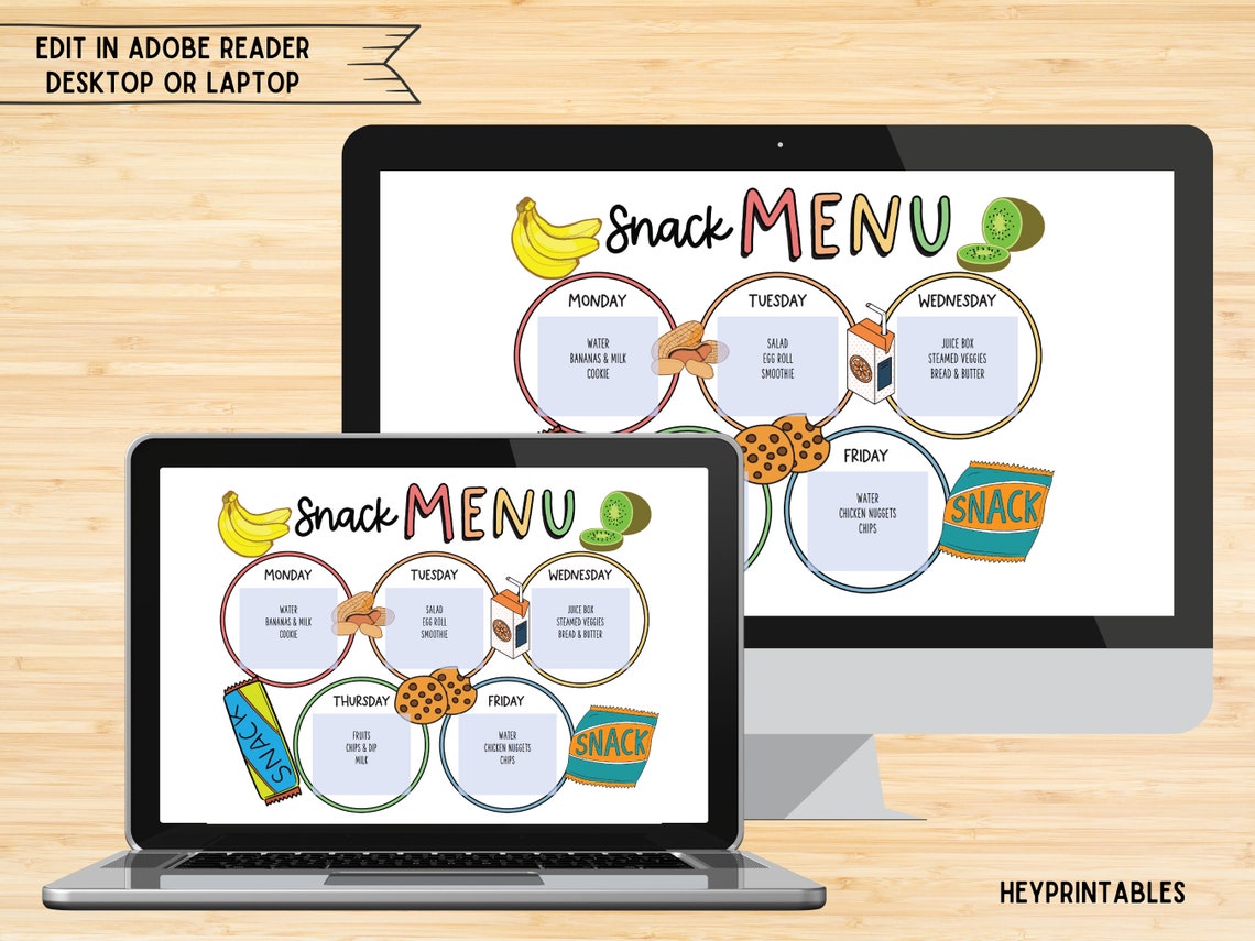 Editable Kids Snack Planner Meal Weekly Planner Snacks Menu - Etsy