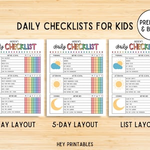 Editable Daily Checklist for Kids, Printable, Kids Responsibility Chart ...