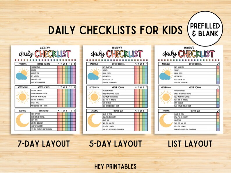 Editable Daily Checklist for Kids, Printable, Kids Responsibility Chart ...