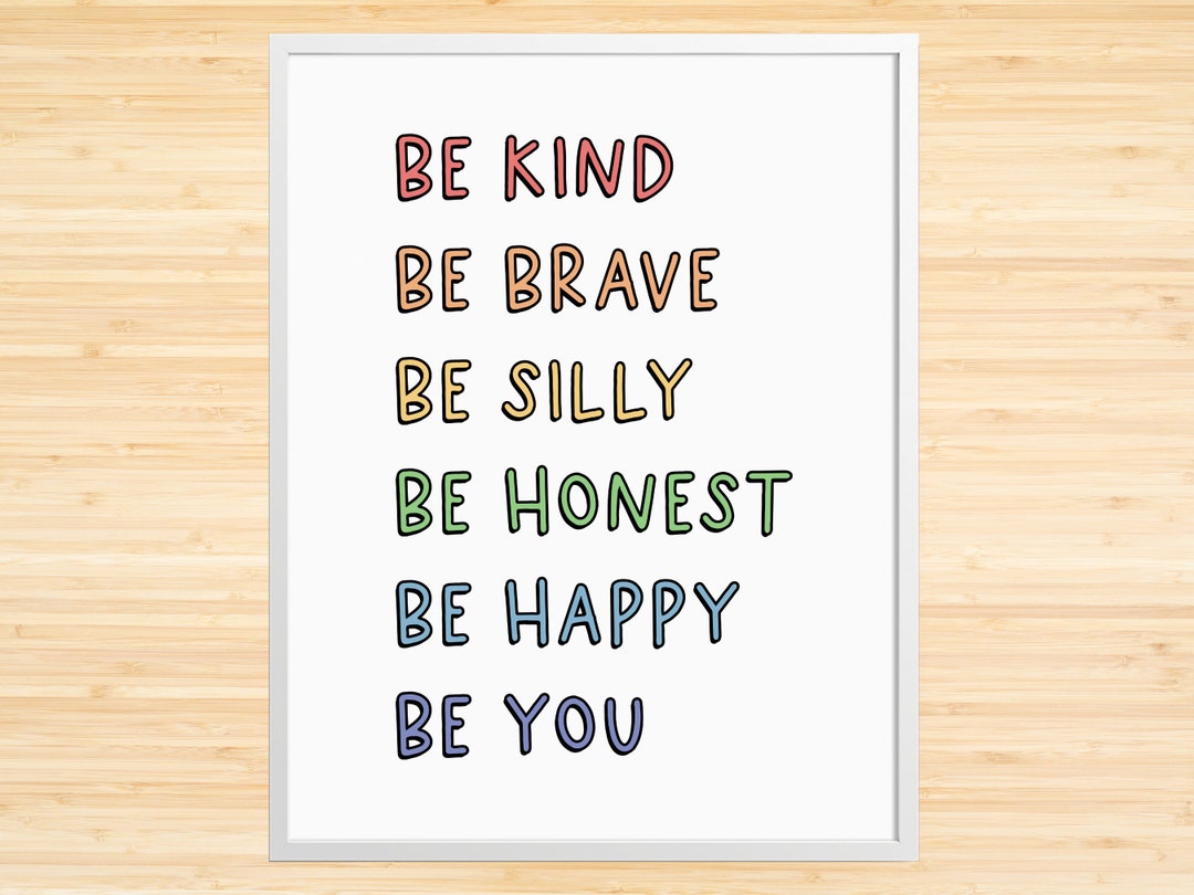 Printable Art, Be Kind Be Brave Be Happy, Kids Room Decor, Nursery ...