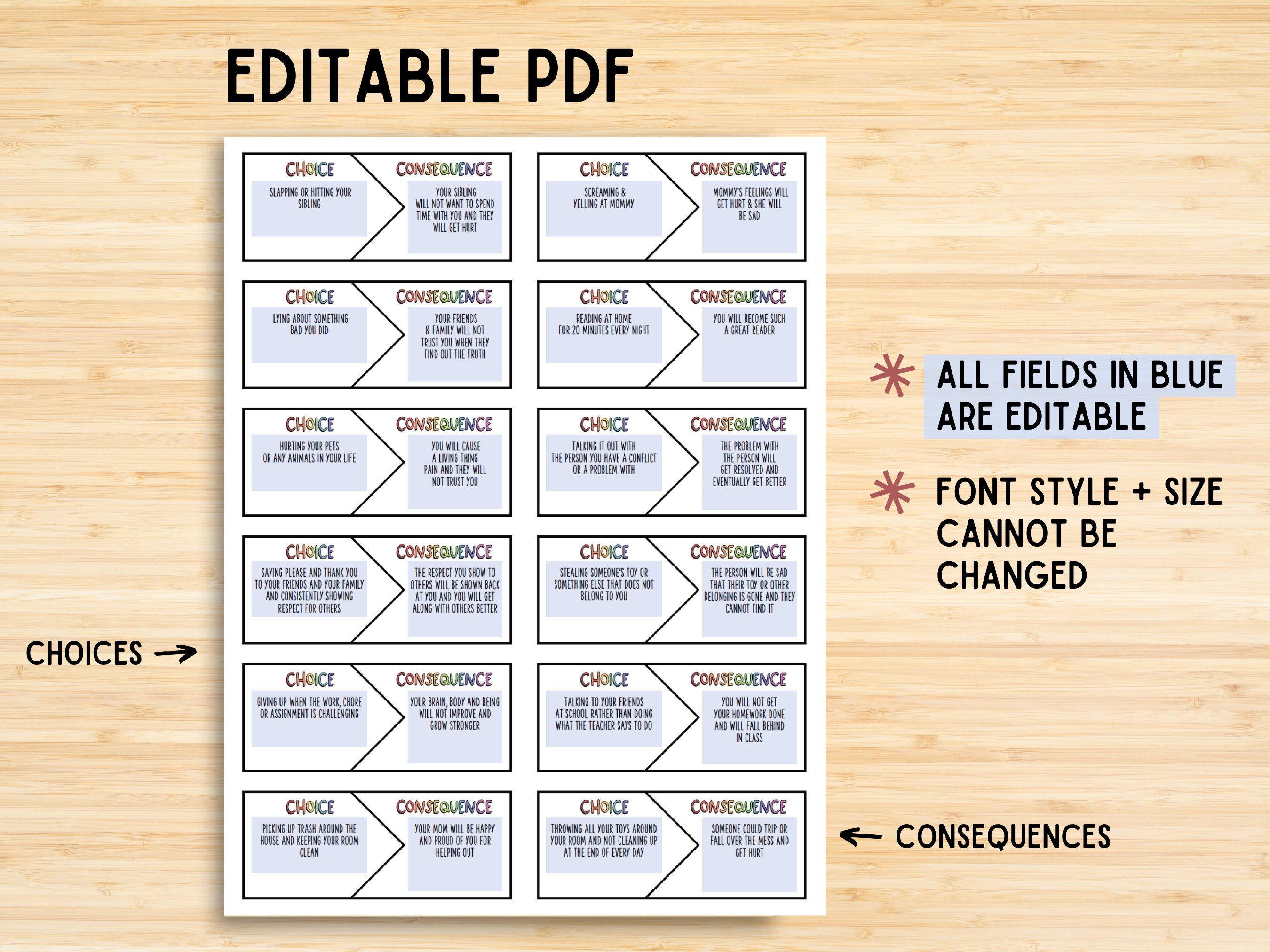 Editable Behavior Consequence Chart Activity Consequence for - Etsy