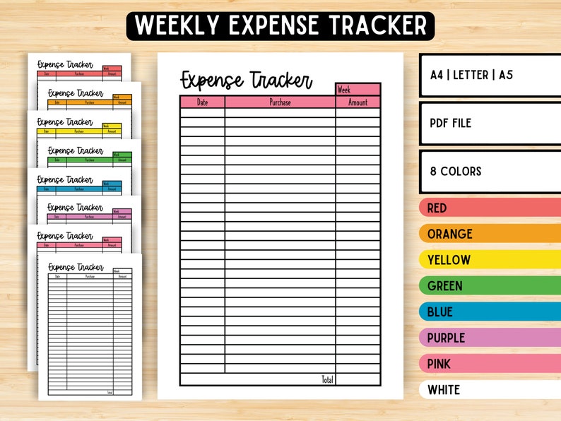 Weekly Expense Tracker Printable, Expense Tracker Log, Purchase ...