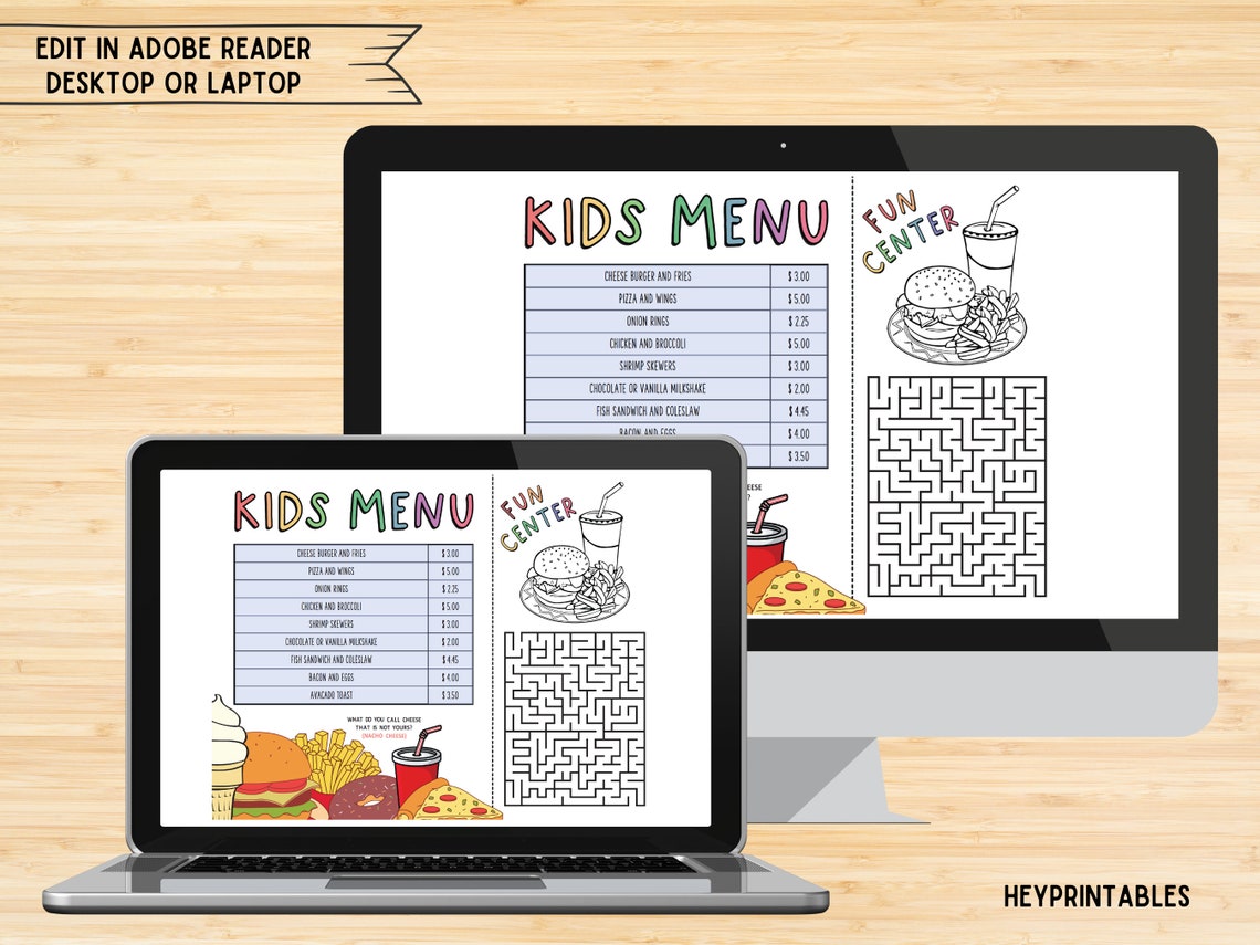 Editable Kids Menu Design, Template Design, Menus, Kids Activity Menu, Children's Menu, Child ...