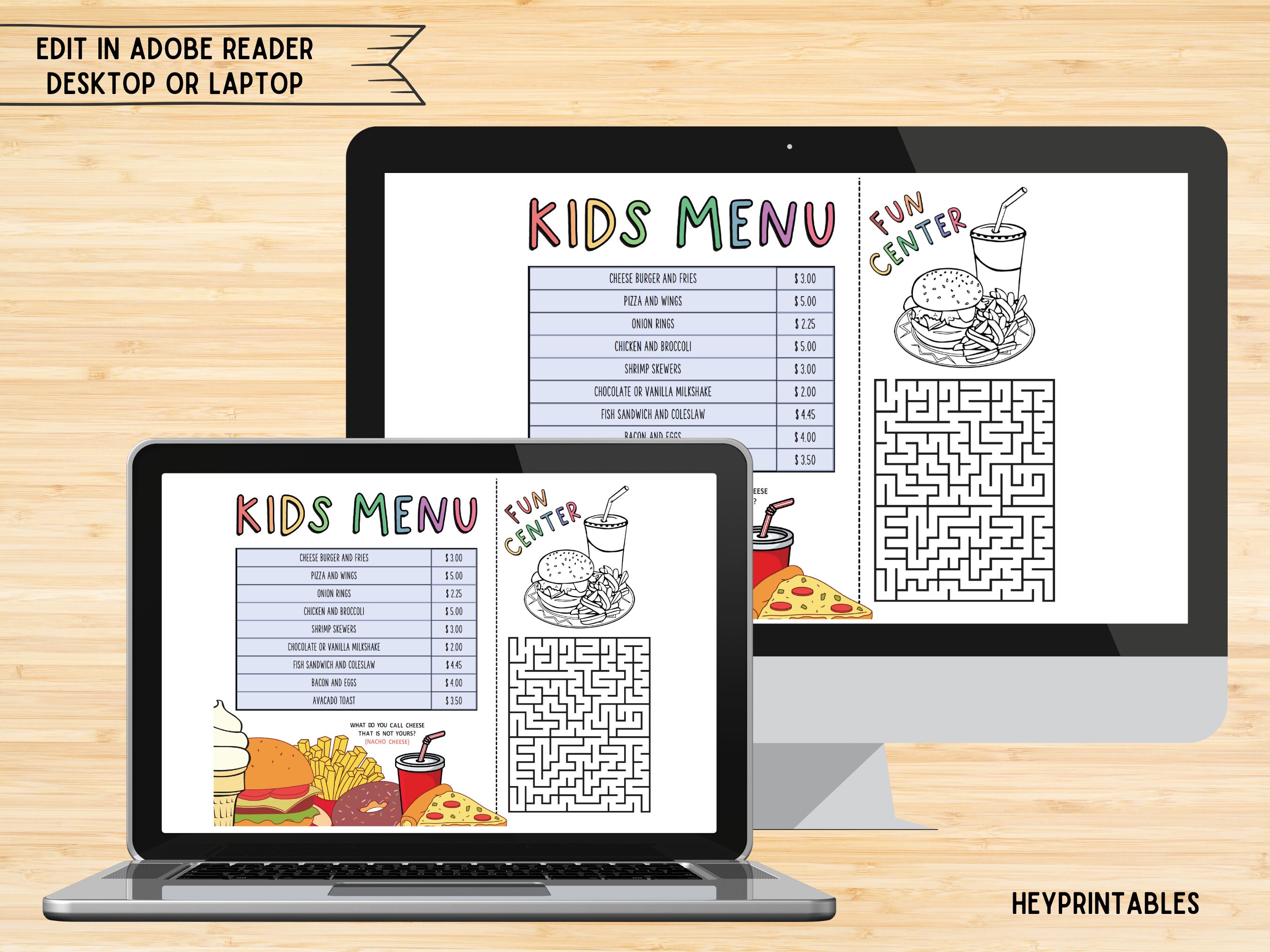 Free Printable Kids Menu Template