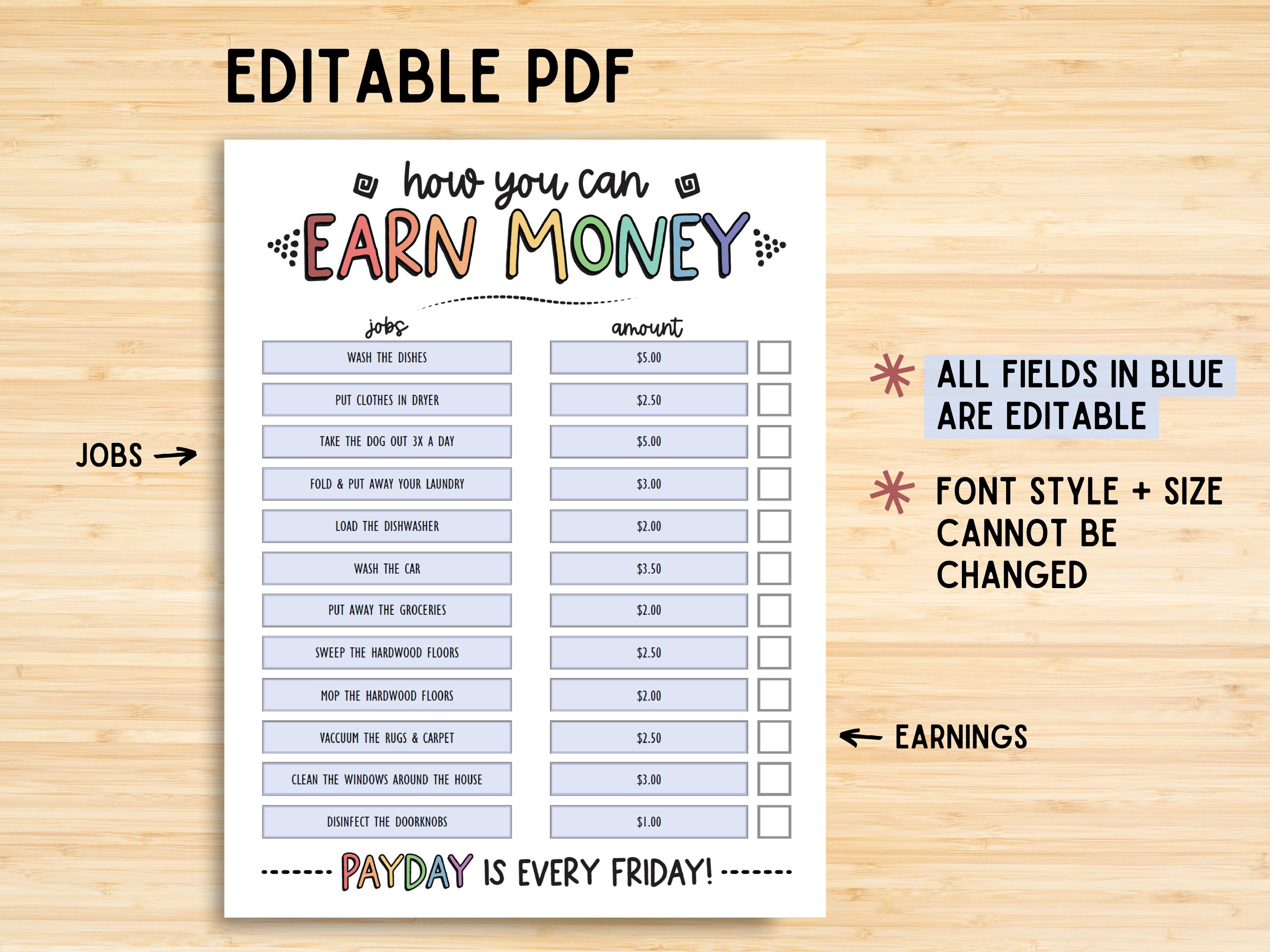 Editable Kids Chore Chart, Allowance Chart, Behavior Chart, Reward ...