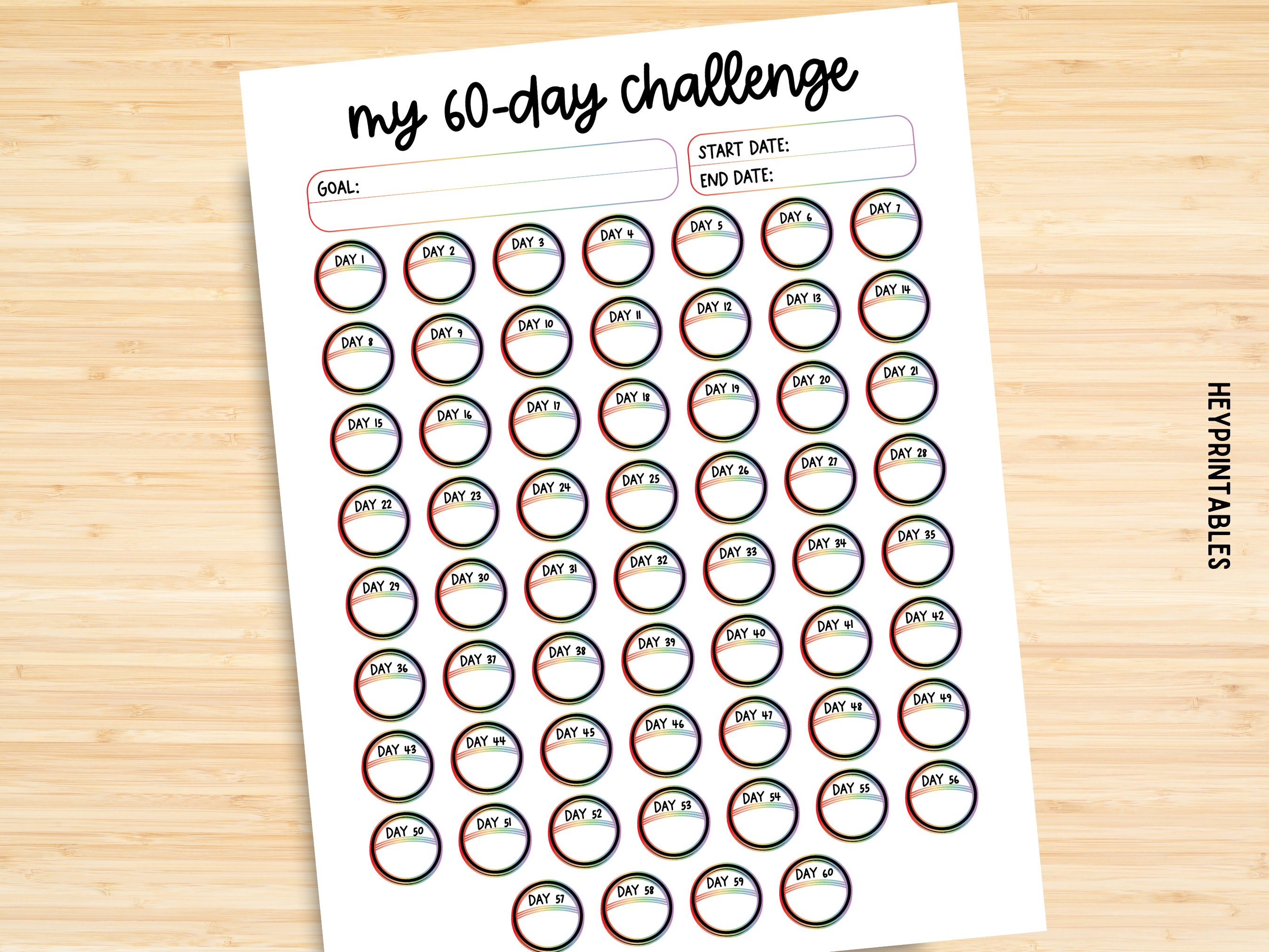 60 Day Challenge Tracker Printable, Daily Goal Tracker, No Spend ...