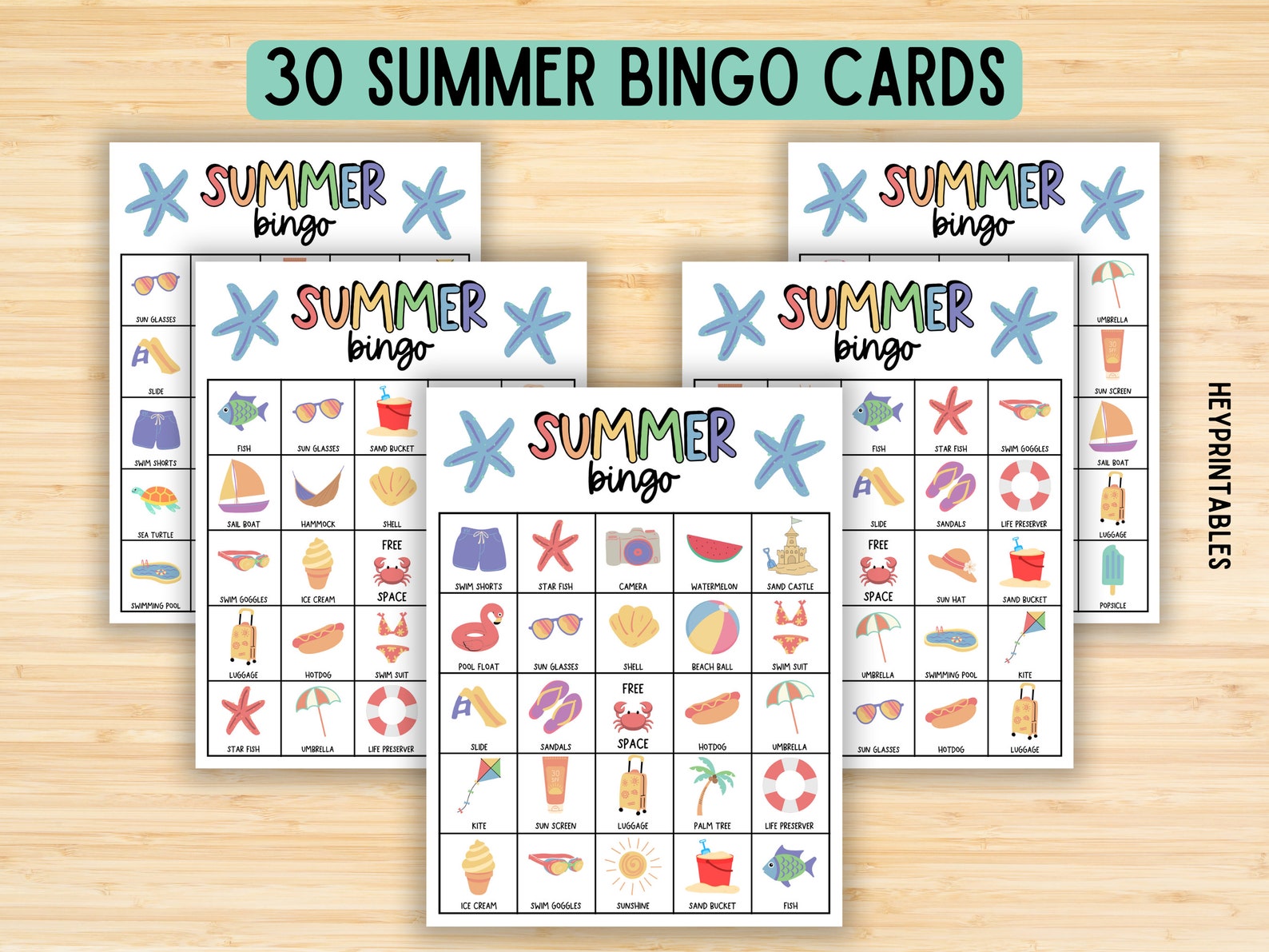 Summer Bingo, 30 Summer Bingo Cards, Summer Activity, Kid's Printable ...