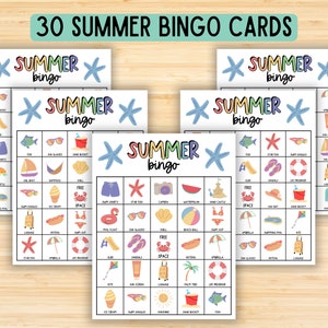 Summer Bingo, 30 Summer Bingo Cards, Summer Activity, Kid's Printable ...