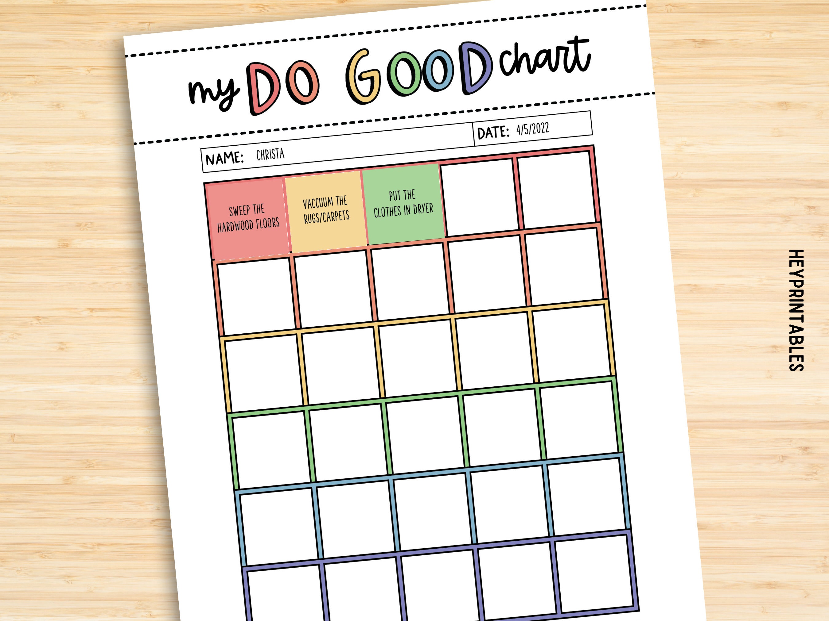 Reward Chart, Chore Chart, Editable Weekly Kids Chore and Reward Chart ...