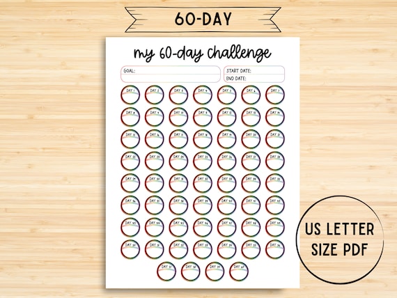 60 Day Challenge Tracker Printable Daily Goal Tracker No - Etsy