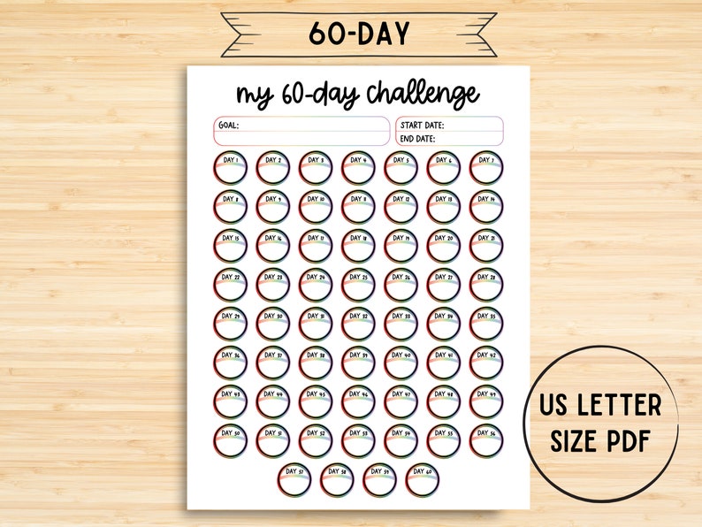60 Day Challenge Tracker Printable, Daily Goal Tracker, No Spend ...