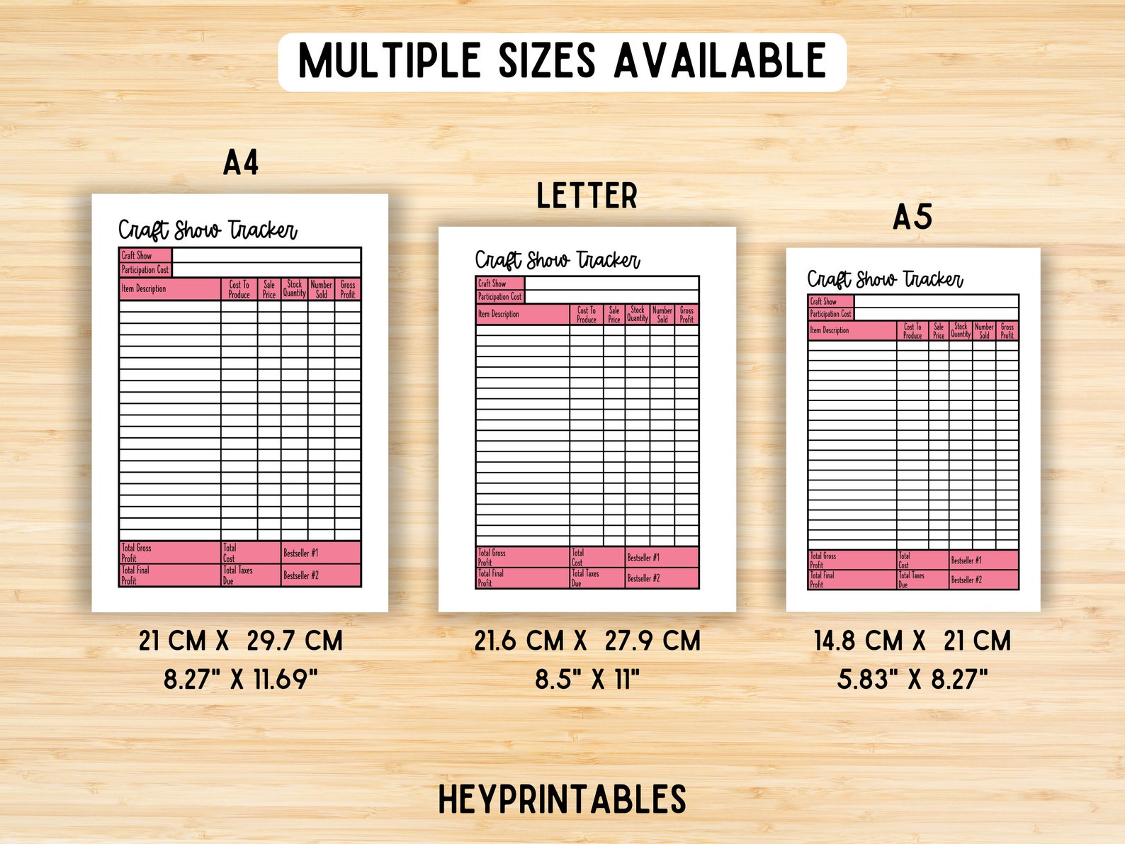 Craft Show Tracker Printable, Inventory Log, Craft Fair Planners ...
