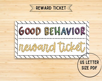 Kids Good Behavior Reward Ticket Printable Digital PDF Prize System ...