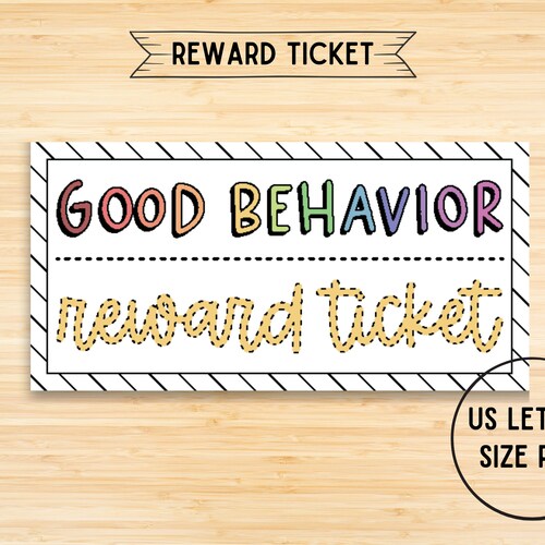 Kids Good Behavior Reward Ticket Printable Digital Prize - Etsy