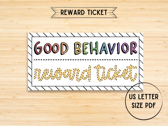 Kids Good Behavior Reward Ticket Printable Digital Prize - Etsy