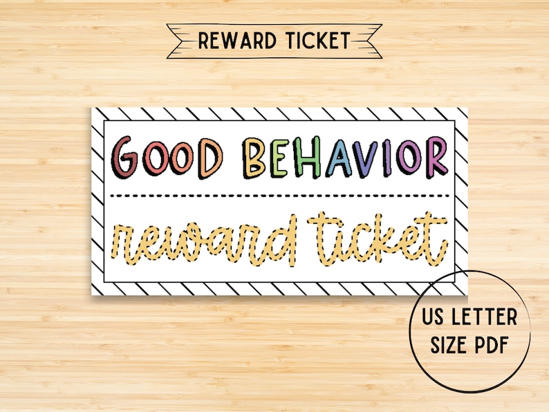Kids Good Behavior Reward Ticket Printable Digital Prize - Etsy