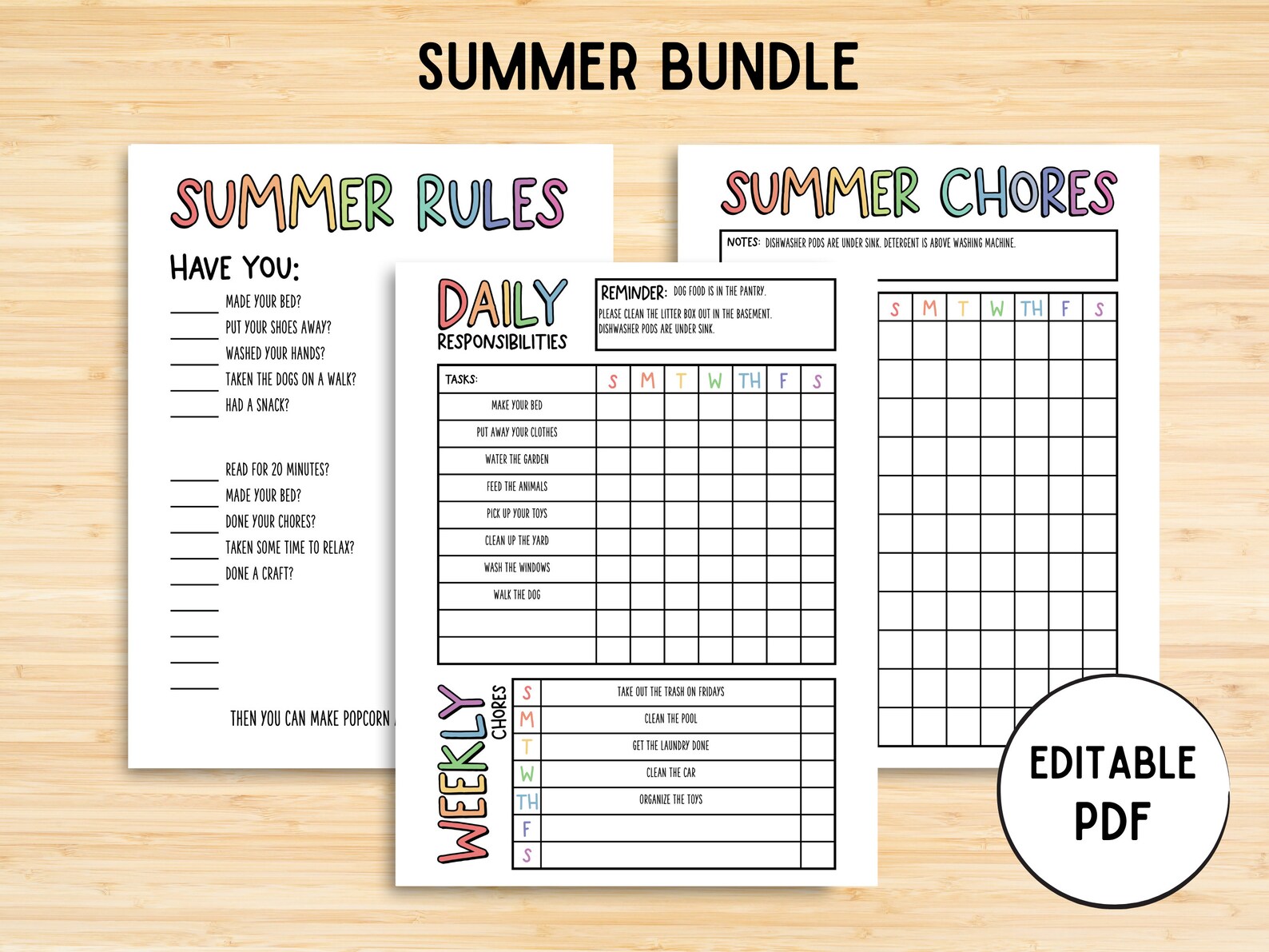 Editable Summer Bundle Screen Time Checklist Daily Routine - Etsy