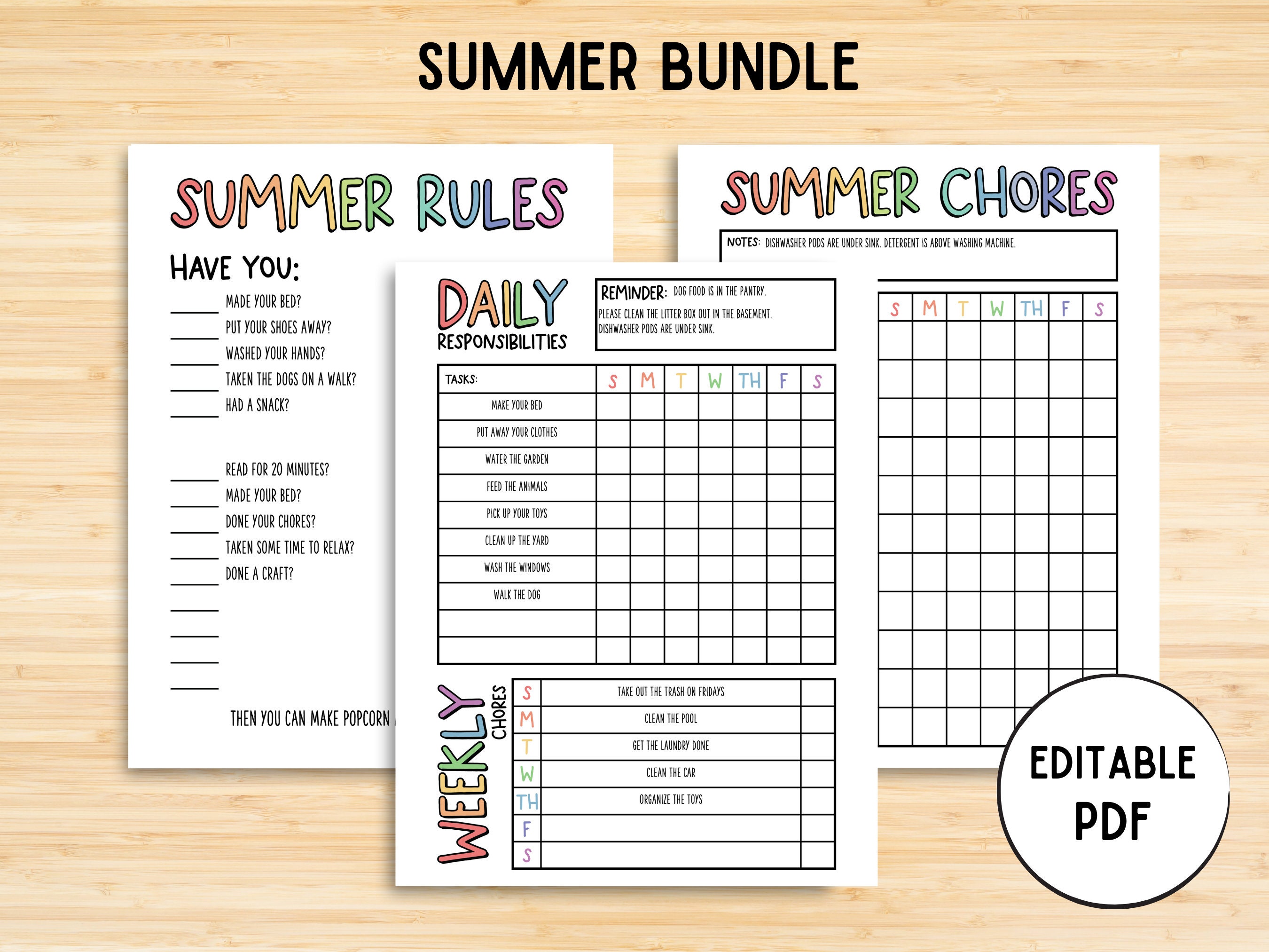 Editable Summer Bundle Screen Time Checklist Daily Routine - Etsy