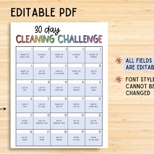 30 Day Cleaning Challenge Printable, Cleaning Planner, Cleaning Tracker ...