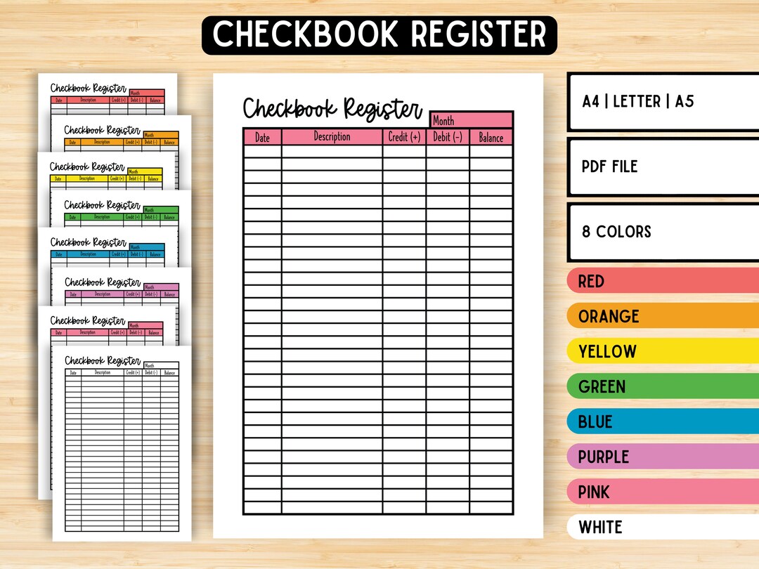 Checkbook Register, Printable Transaction Register, Check Register ...