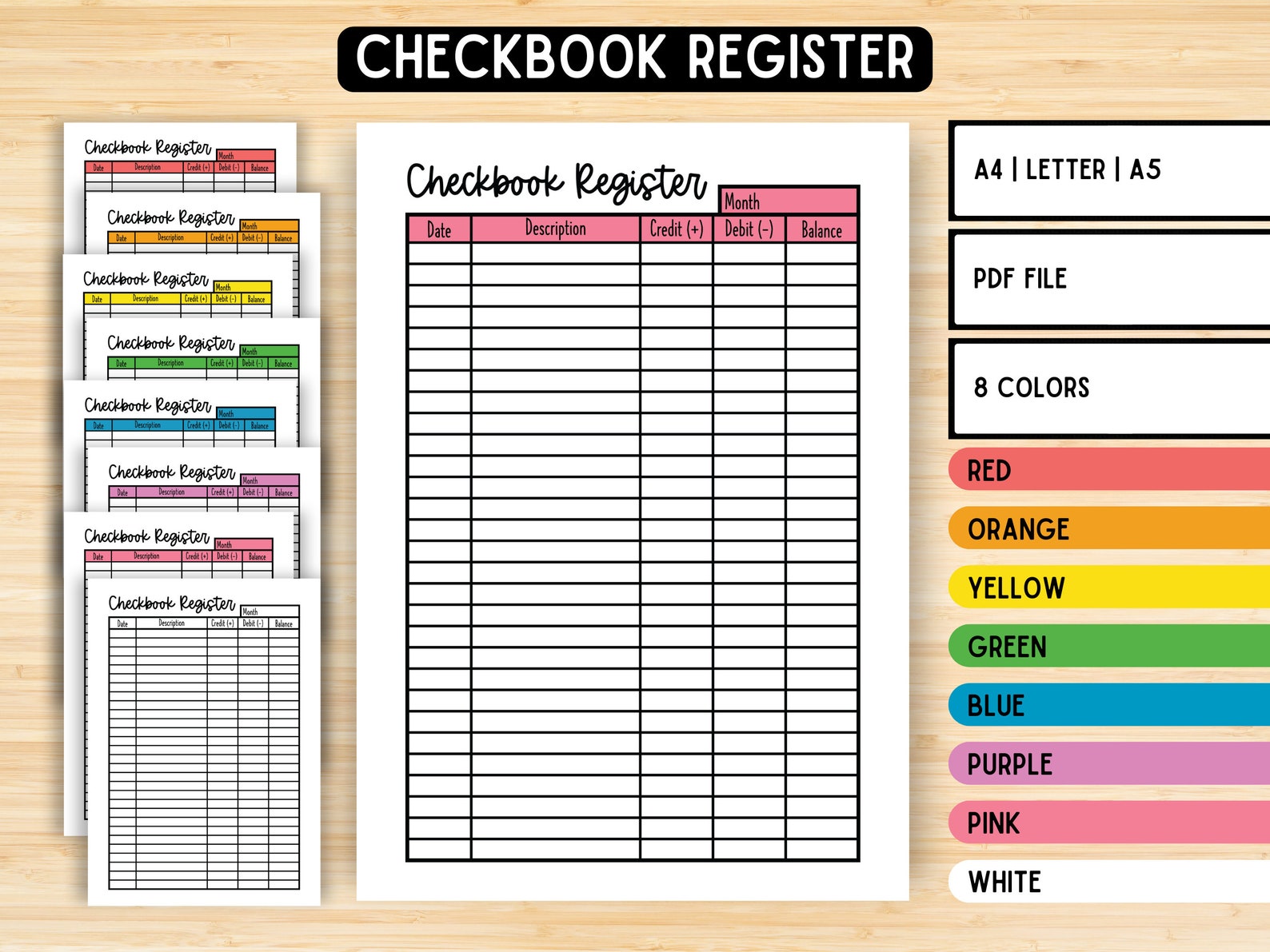 Checkbook Register, Printable Transaction Register, Check Register ...