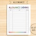 Printable Kids Allowance Earning Chart, Childrens Allowance Log, Pocket ...