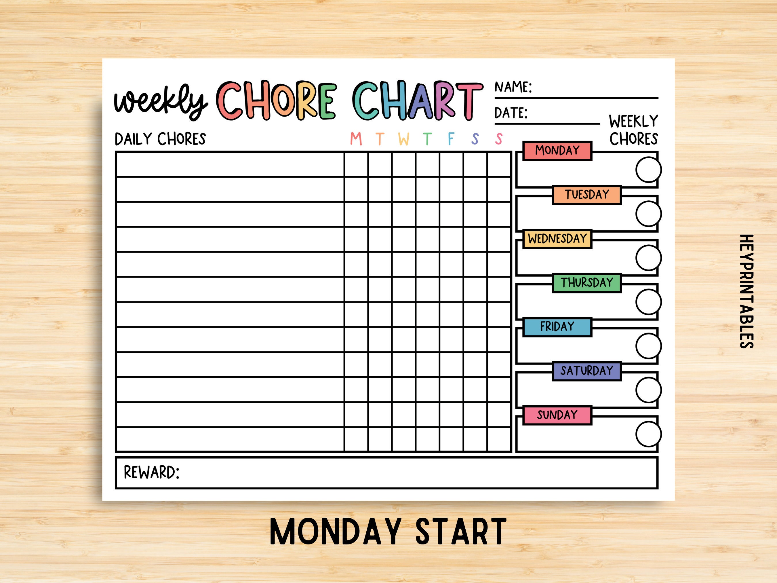 Editable Chore Chart for Kids, Printable, Kids Daily Weekly ...
