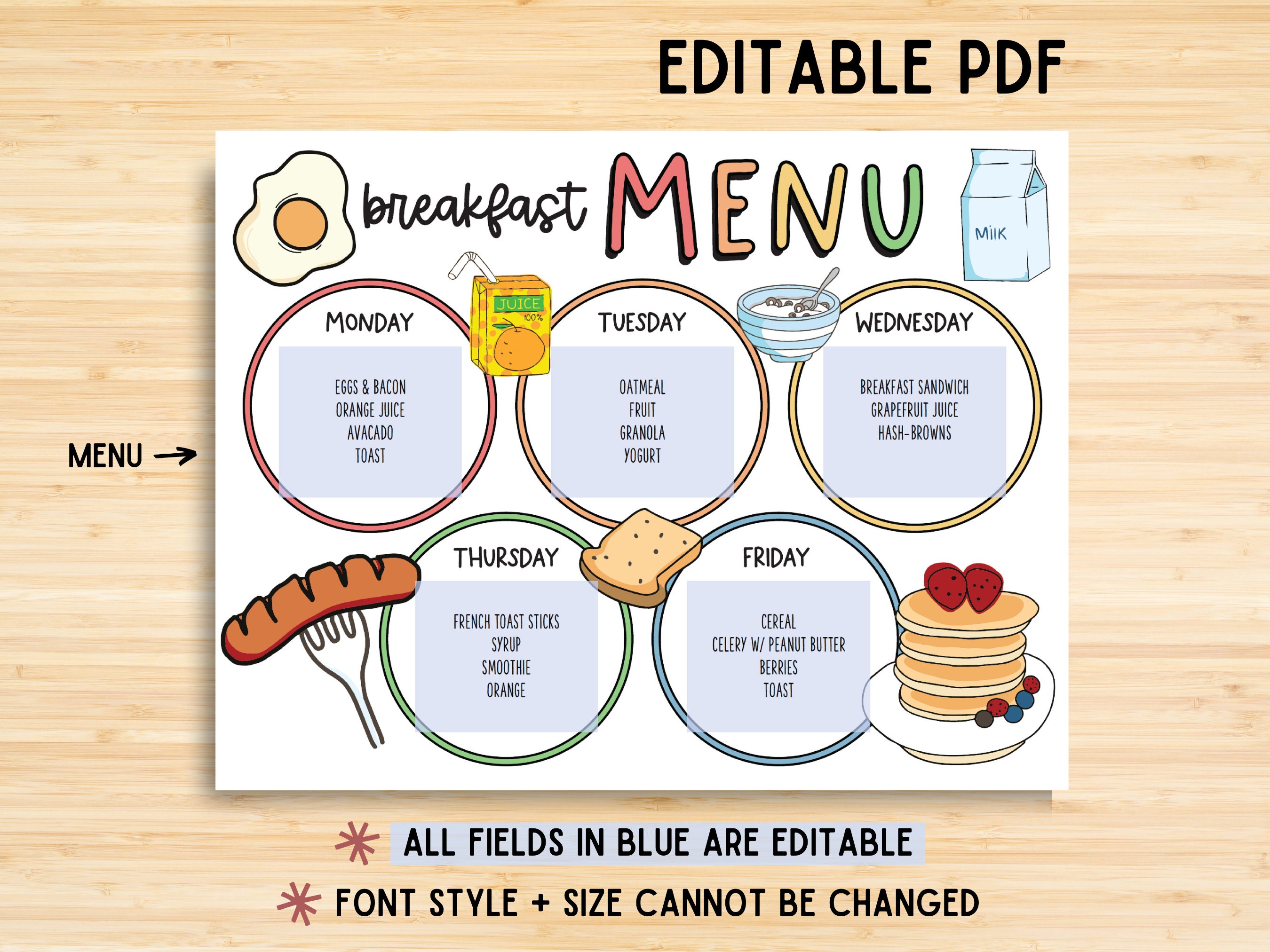 Editable Kids Breakfast Lunch Dinner Planner Meal Weekly - Etsy