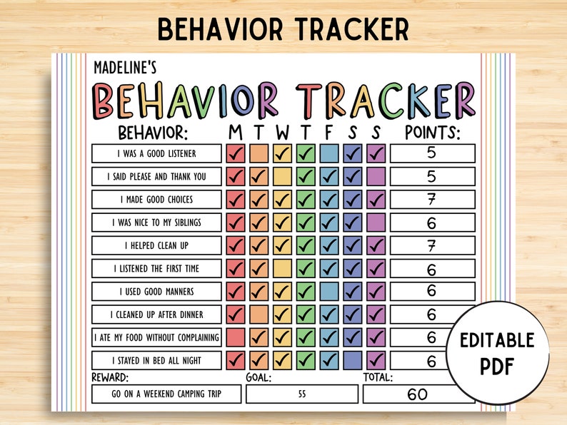 Behavior Reward Chart for Kids Behavior Tracker for Kids - Etsy Australia
