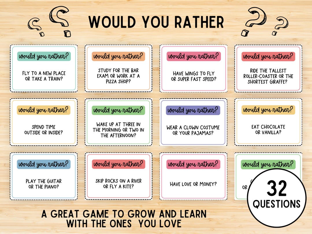 Would You Rather Game for Kids, Conversation Starters, Would You Rather ...