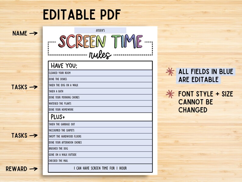 Editable Screen Time Checklist Screen Time Rules Screen Time - Etsy