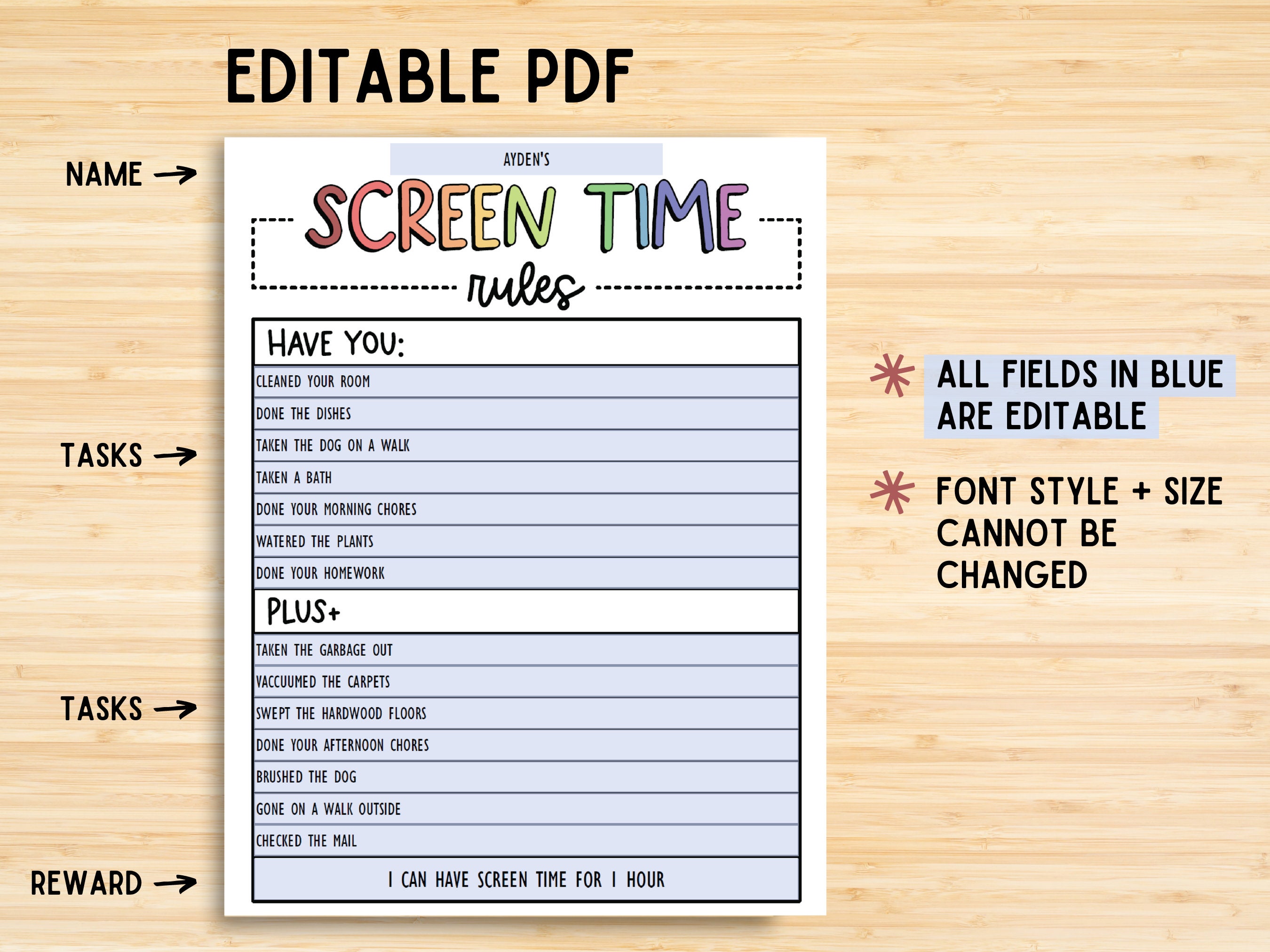 Editable Screen Time Checklist, Screen Time Rules, Screen Time Chore ...