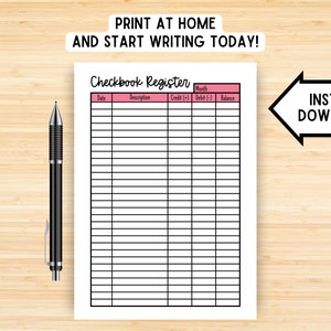 Checkbook Register, Printable Transaction Register, Check Register ...