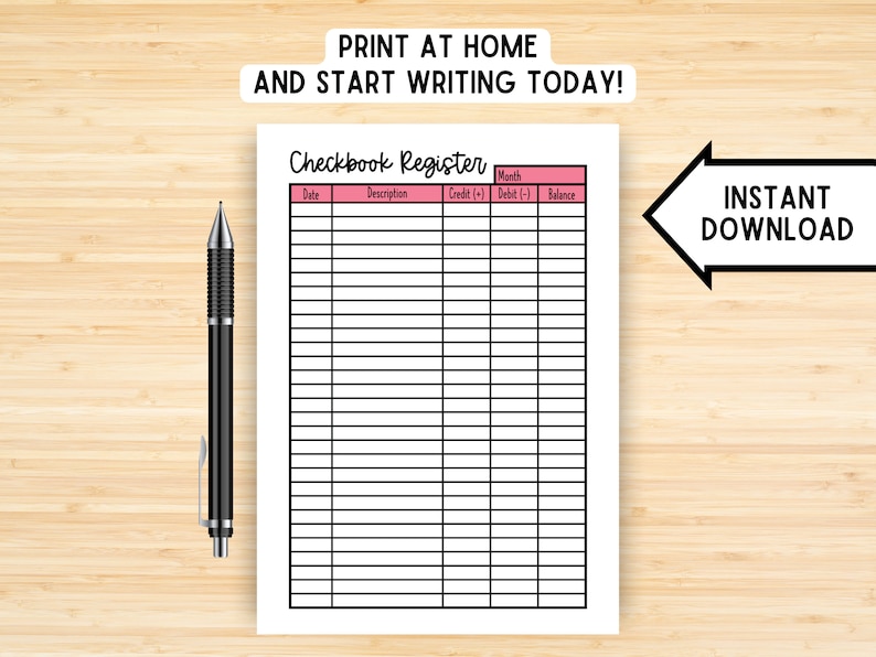 Checkbook Register, Printable Transaction Register, Check Register ...