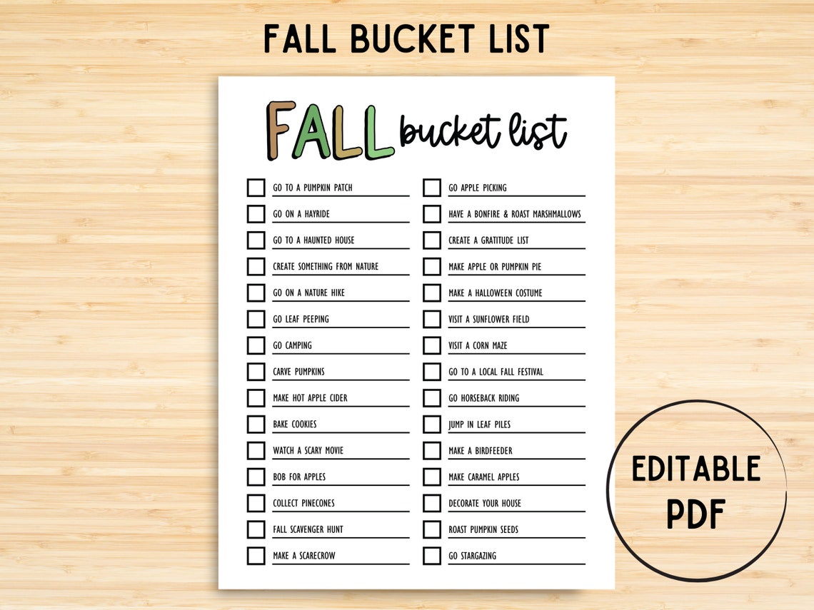 Editable Fall Bucket List Printable Autumn Bucket List Fall - Etsy