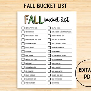 Editable Fall Bucket List, Printable Autumn Bucket List, Fall Bucket List Template, Family ...