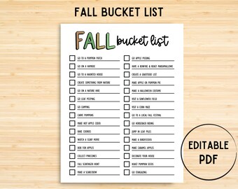 Editable Fall Bucket List | Printable Autumn Bucket List | Fall Bucket ...