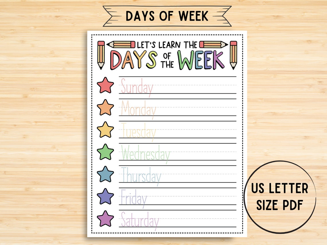 Learn Days of the Week Writing Worksheet Printable Practice - Etsy