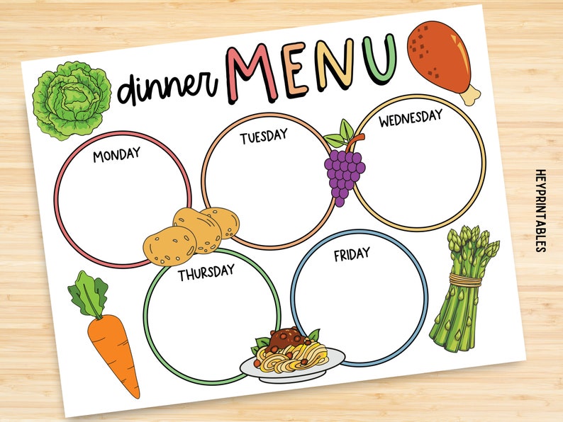 Editable Kids Dinner Planner, Meal Weekly Planner, Dinner Menu for ...