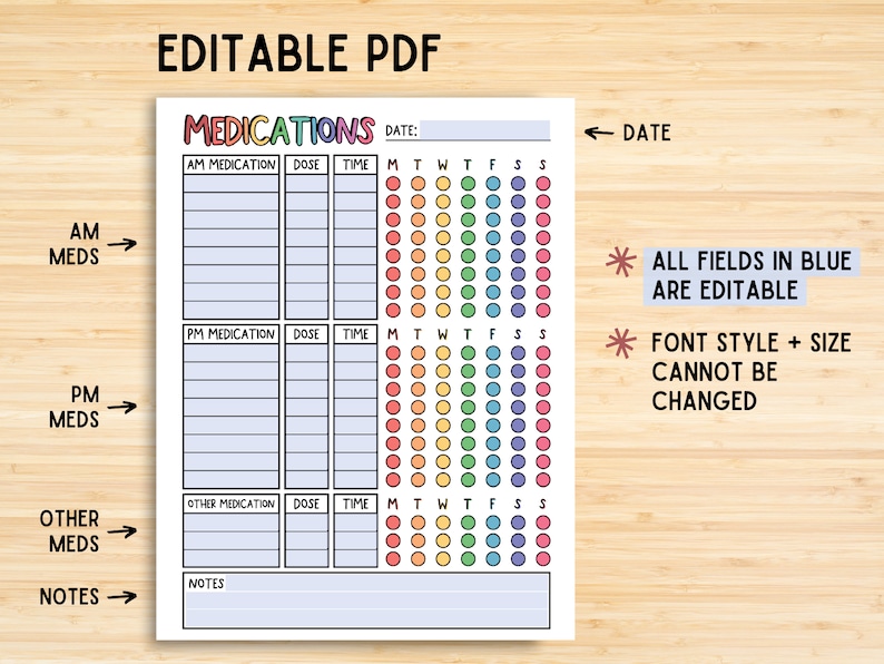 Editable Medication Schedule, Printable Easy Medicine Chart, Weekly ...