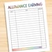 Printable Kids Allowance Earning Chart, Childrens Allowance Log, Pocket ...